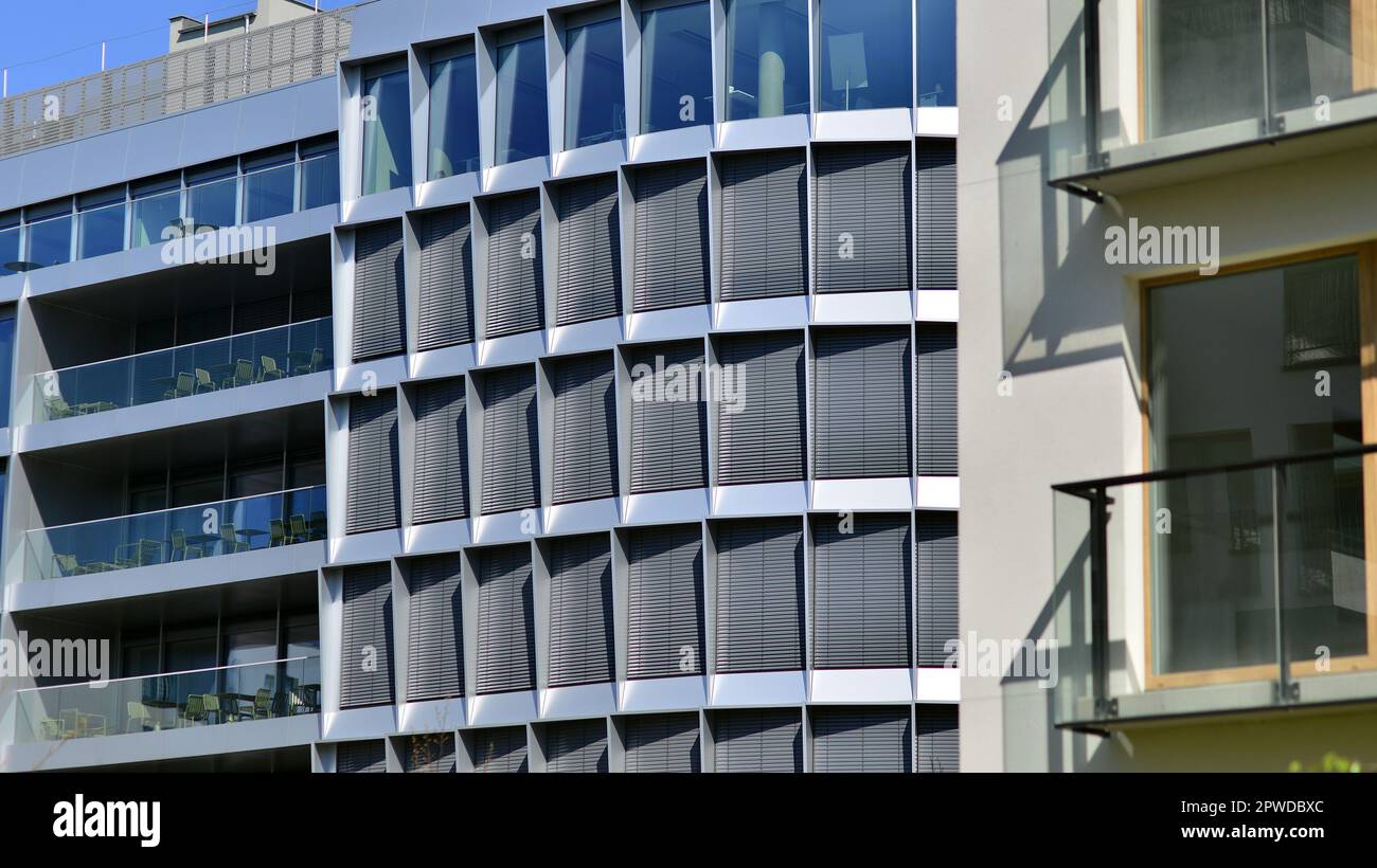 Abstract fragment of contemporary architecture, walls made of glass and ...