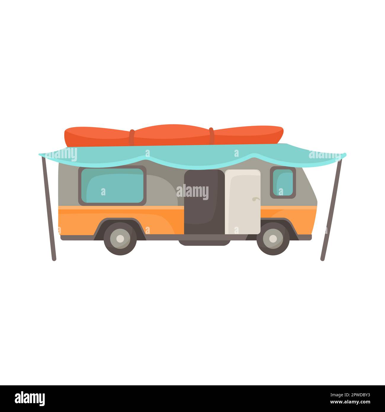 RV or house trailer with canopy or awning cartoon illustration Stock ...