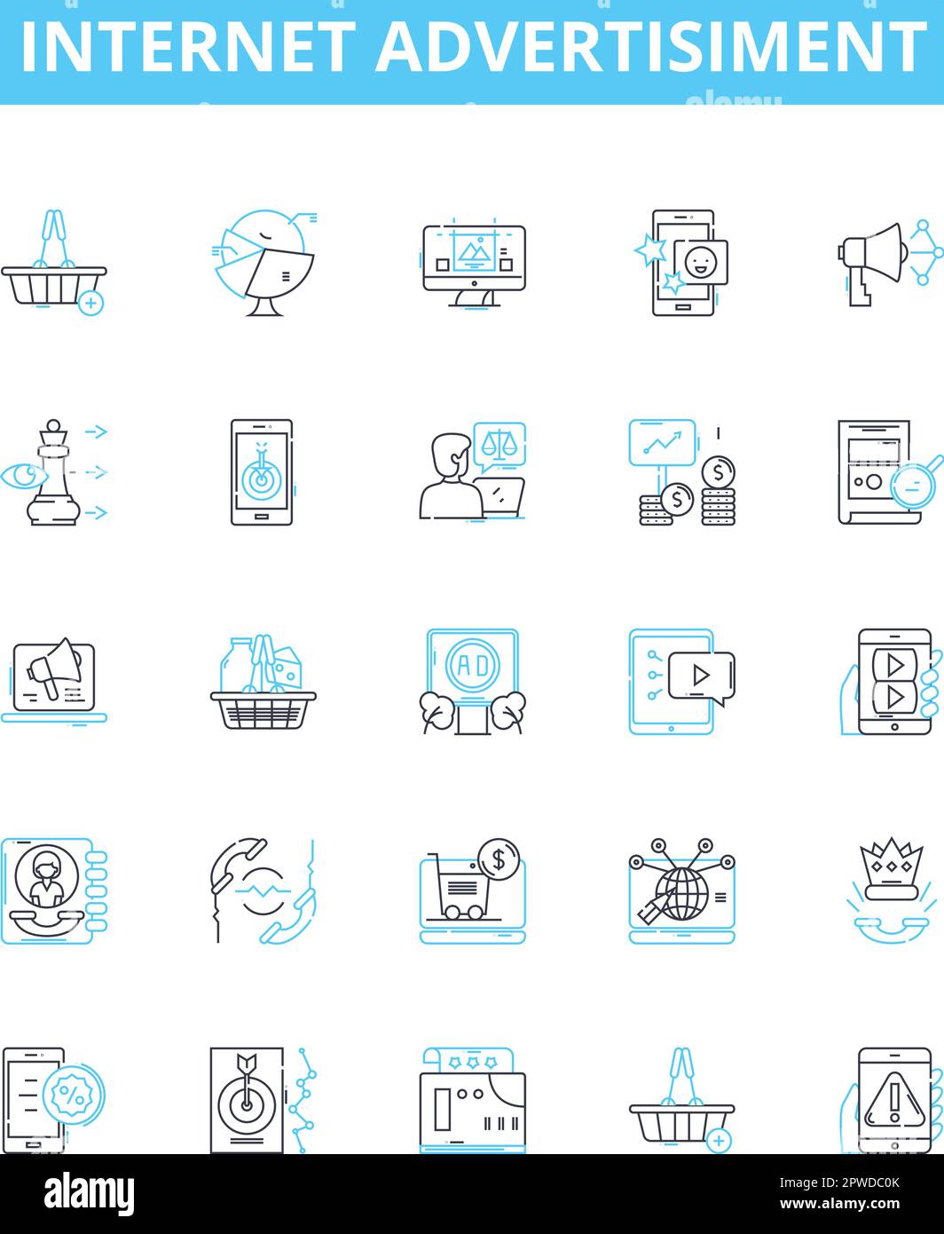 Internet advertisiment vector line icons set. Online, Ad, Advertising ...