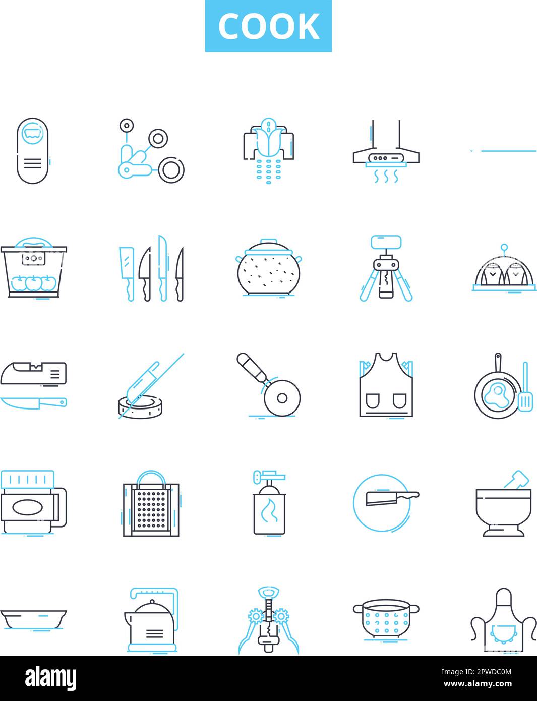 Cook vector line icons set. Clean, Prep, Chop, Mince, Slice, Dice ...