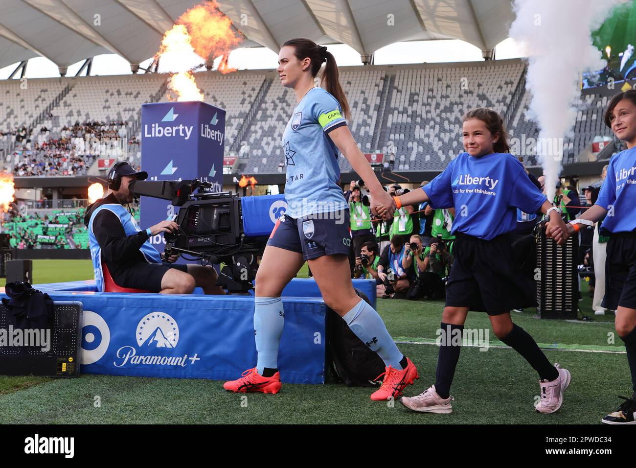 Sydney, Australia. 30th Apr, 2023. Natalie Tobin of Sydney FC leads her ...