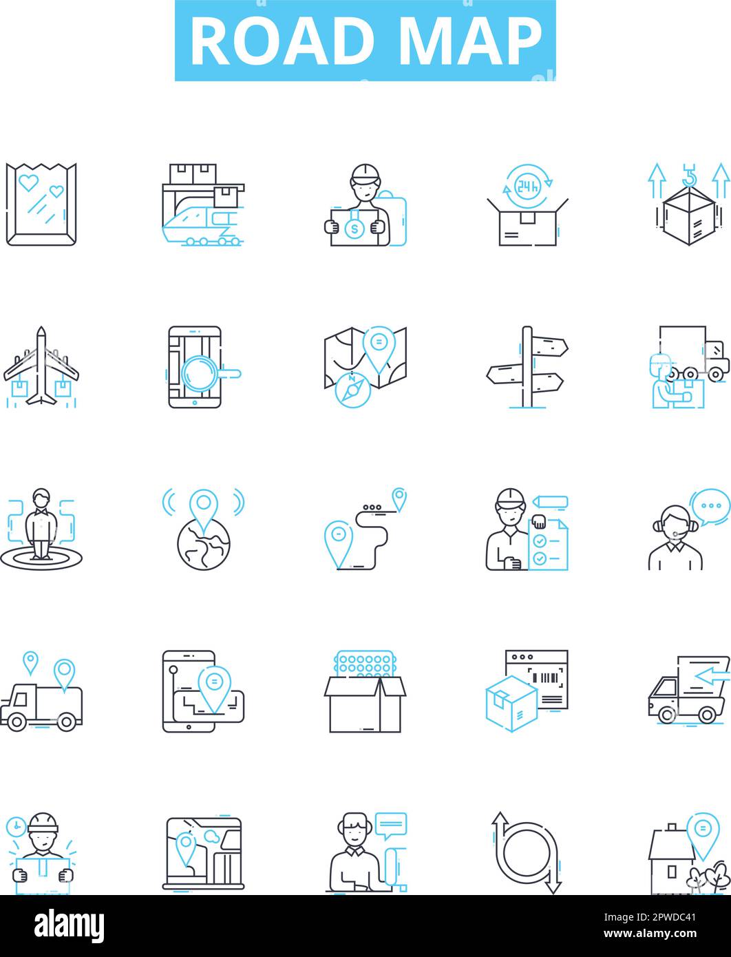 Road Map Vector Line Icons Set Route Map Path Trace Guide