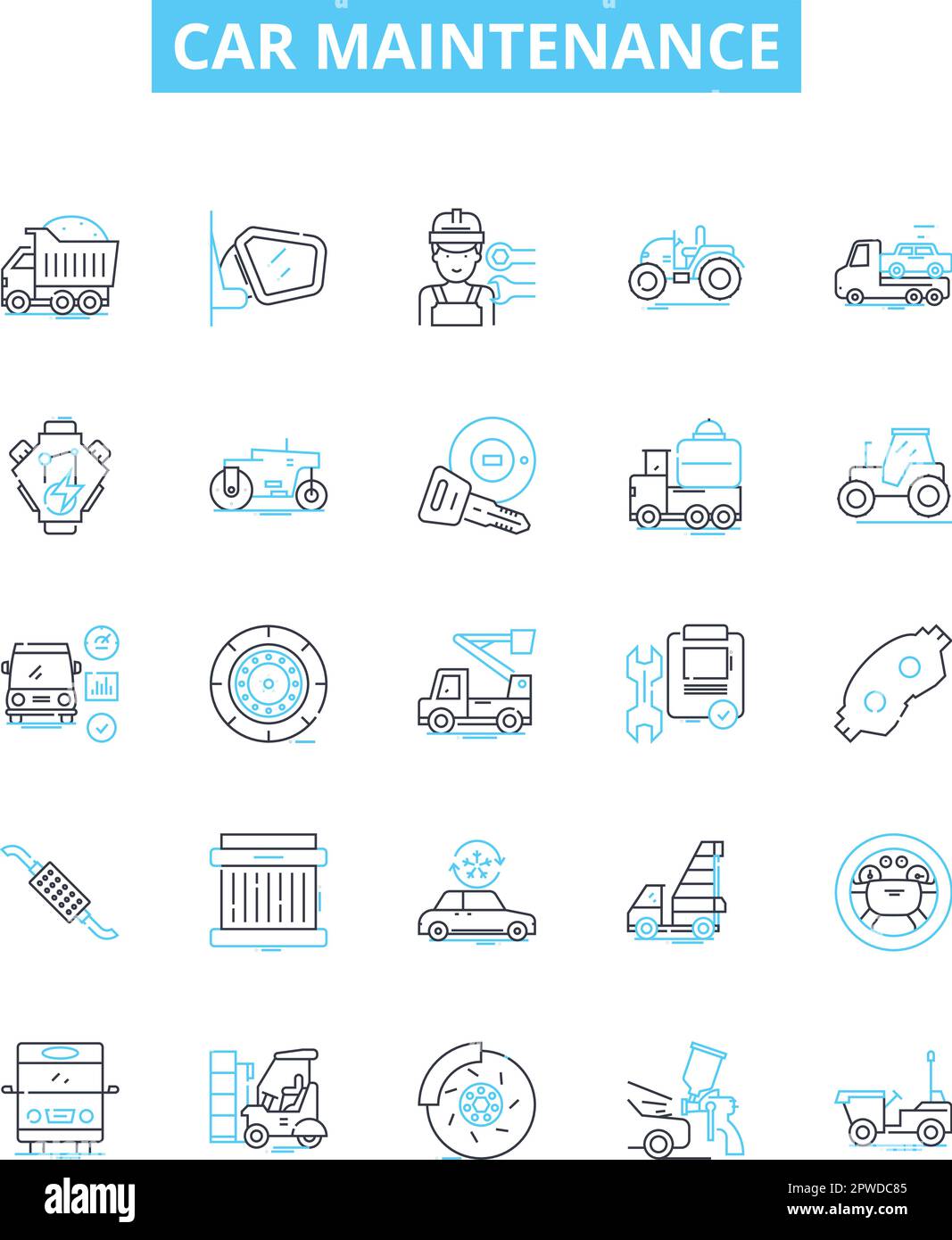 Car maintenance vector line icons set. Servicing, Repair, Tune-up, Oil ...