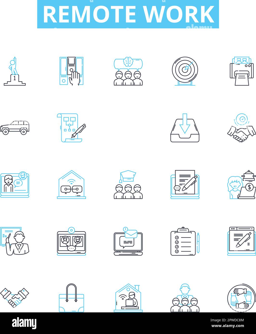 Remote work vector line icons set. Remote, Work, Telecommuting ...