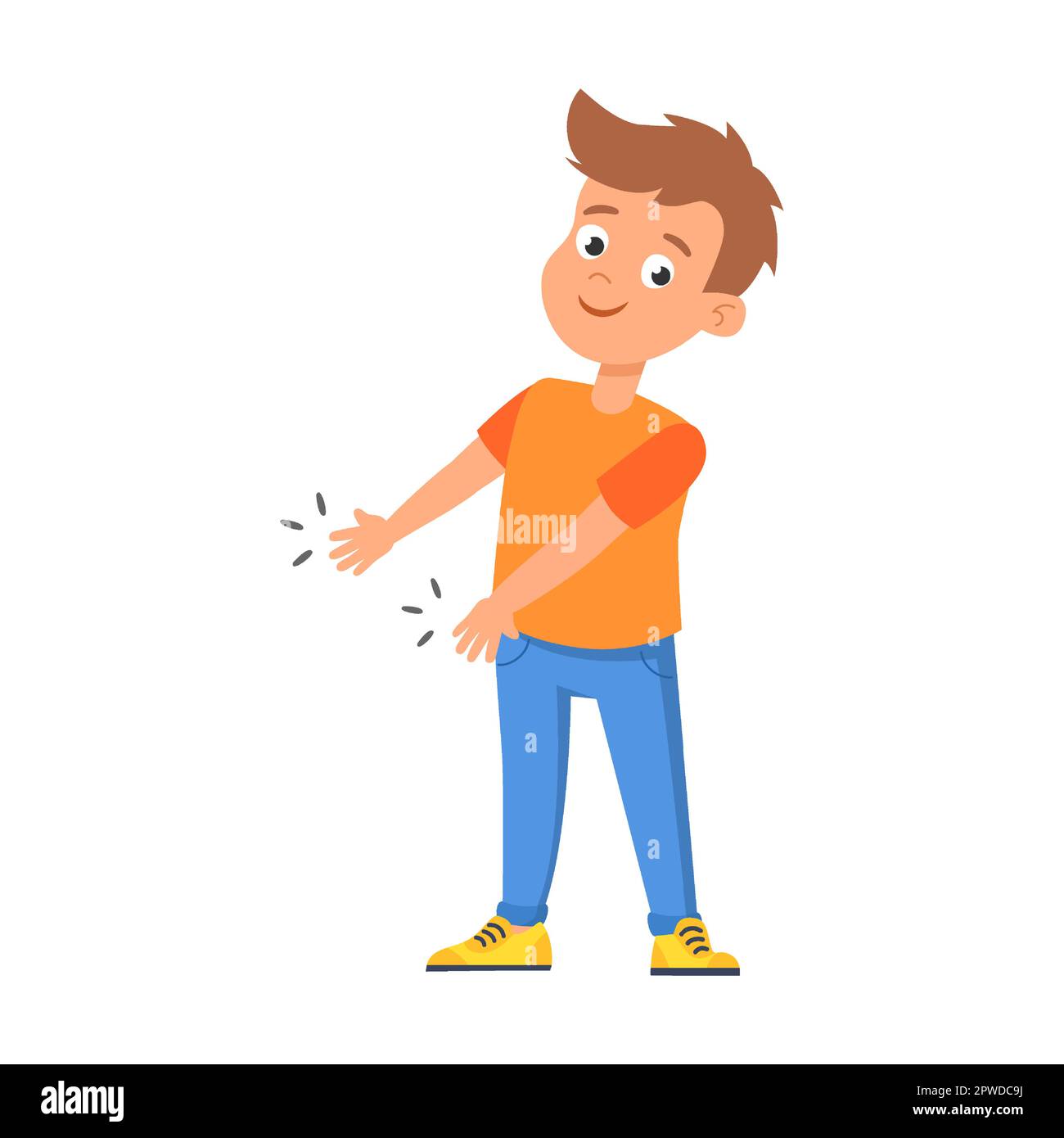 Kids shows palms and pointing to body part with hand. Vector ...