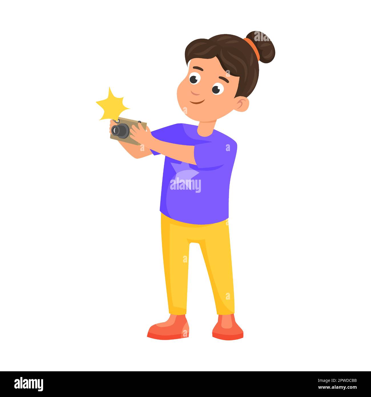 girl taking pictures with digital camera. Hobbie and activitie of kids ...