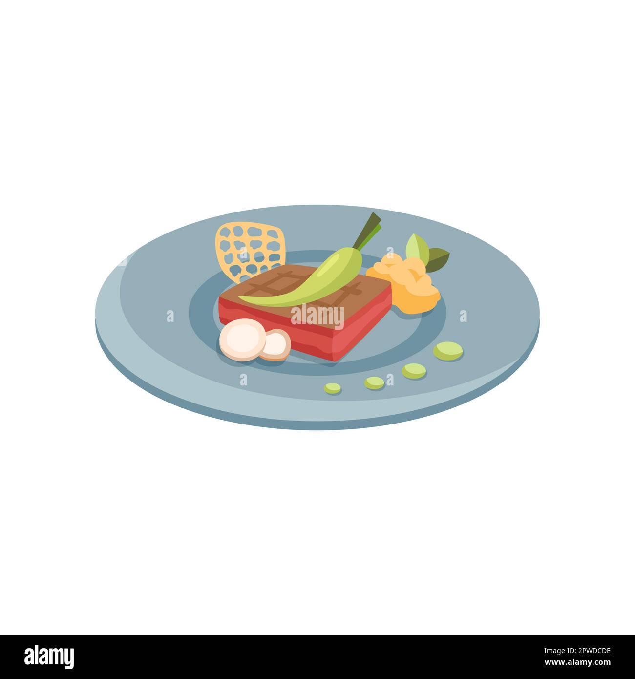 Molecular food served on blue plate cartoon illustration Stock Vector ...