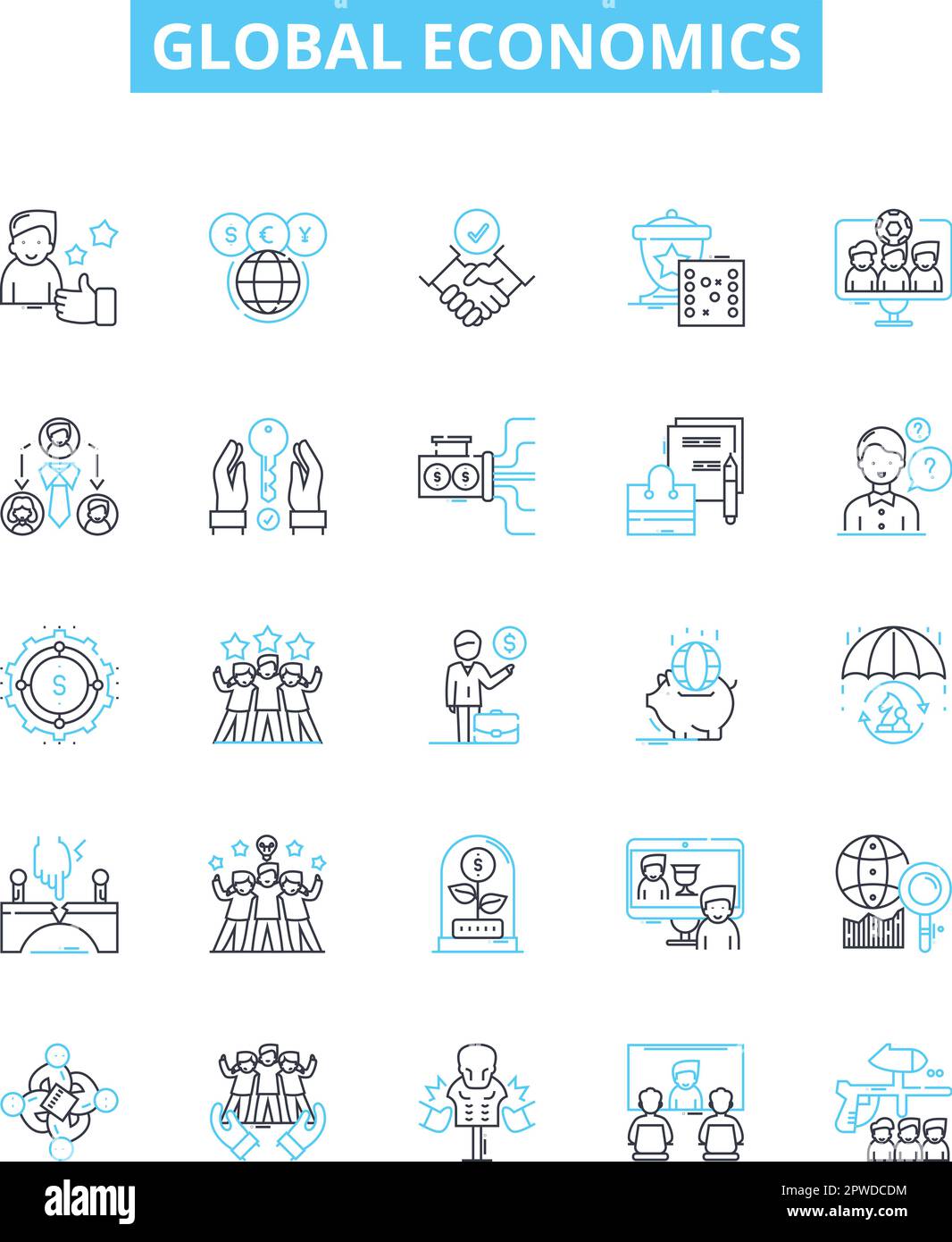 Global economics vector line icons set. Globalisation, Economics, International, Trade, Finance ...