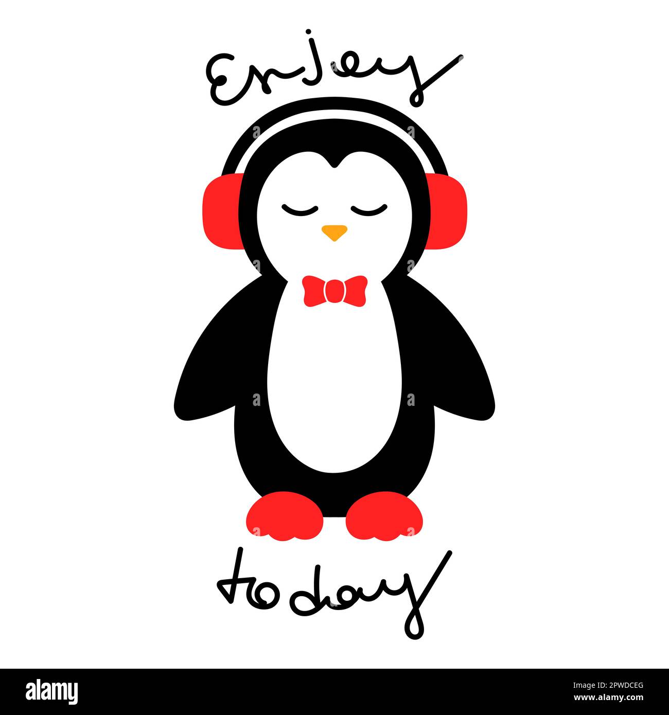 Cartoon Penguin in Headphones Icon Enjoy Today, Vector illustration ...