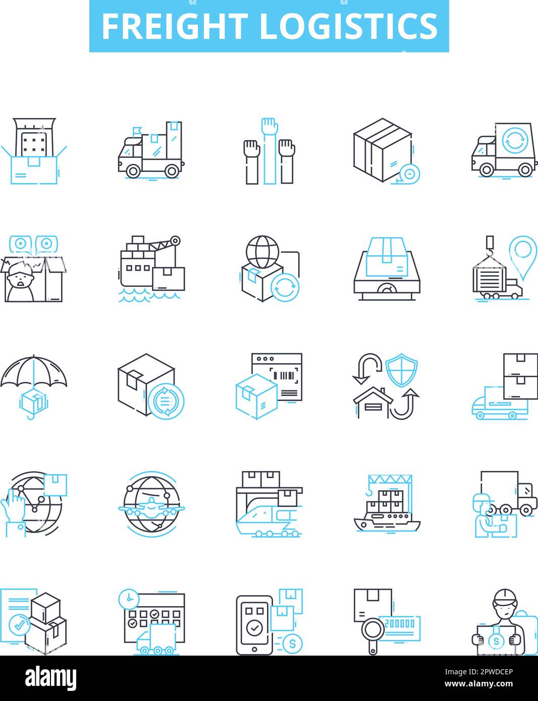 Freight logistics vector line icons set. freight, logistics, shipping, transportation, route ...