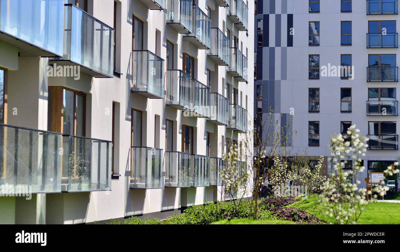 Ecology and green living in city, urban environment concept. Modern ...