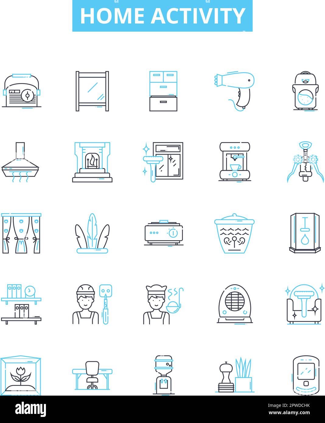 Home activity vector line icons set. Cleaning, Cooking, DIY, Gardening ...