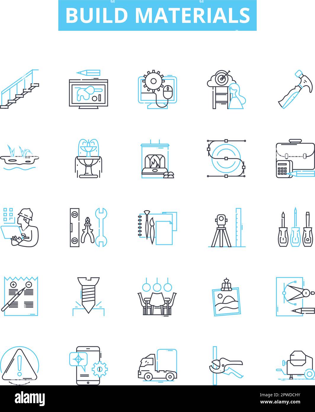 Build materials vector line icons set. Bricks, Cement, Sand, Gravel ...