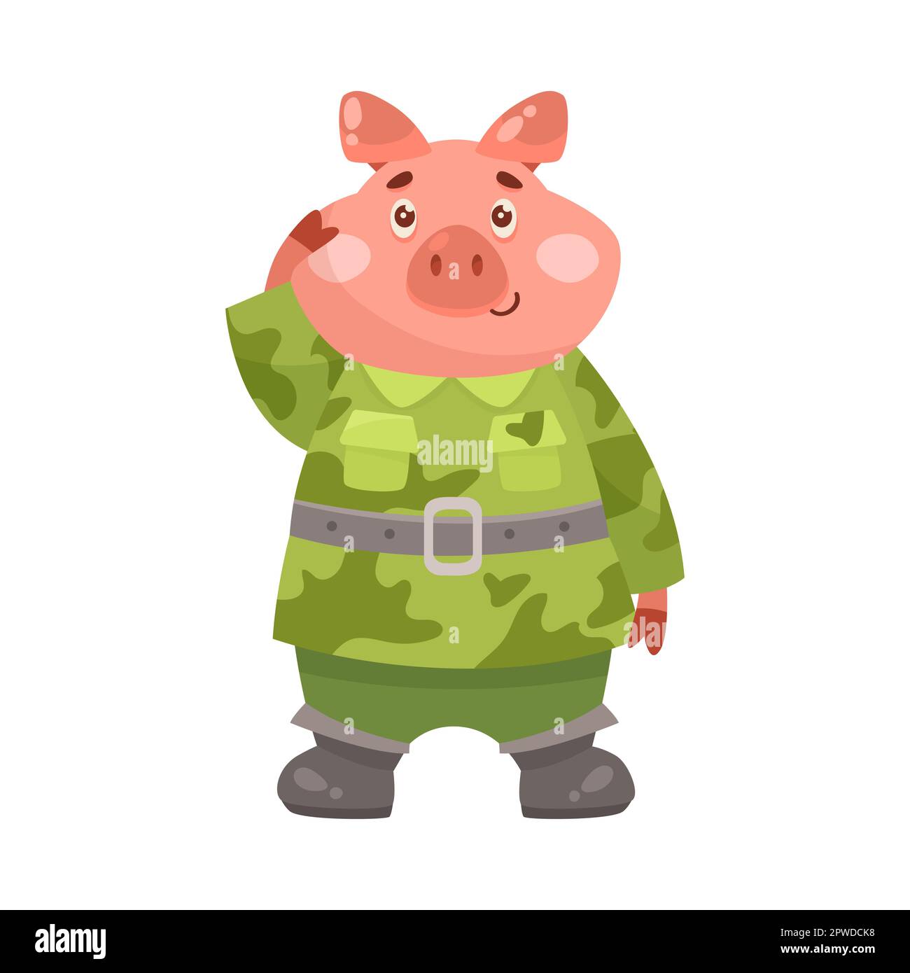 Cute pig cartoon character in camouflage cartoon illustration Stock ...