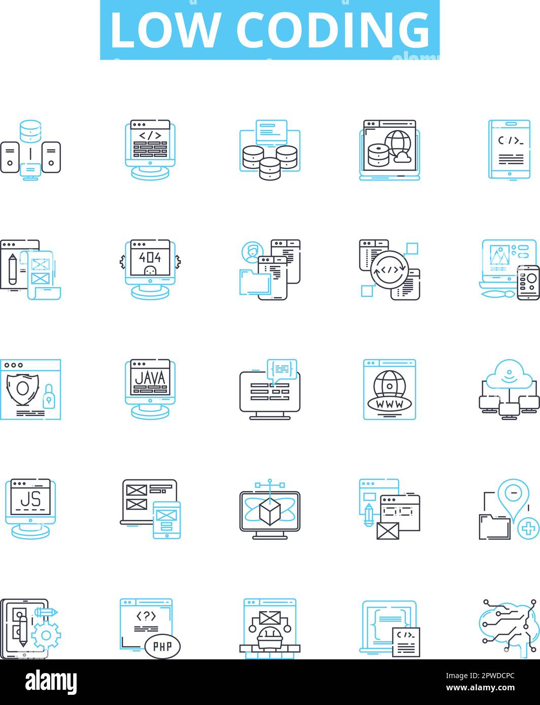 Low Coding Vector Line Icons Set No Code Visual Declarative Automation Platform