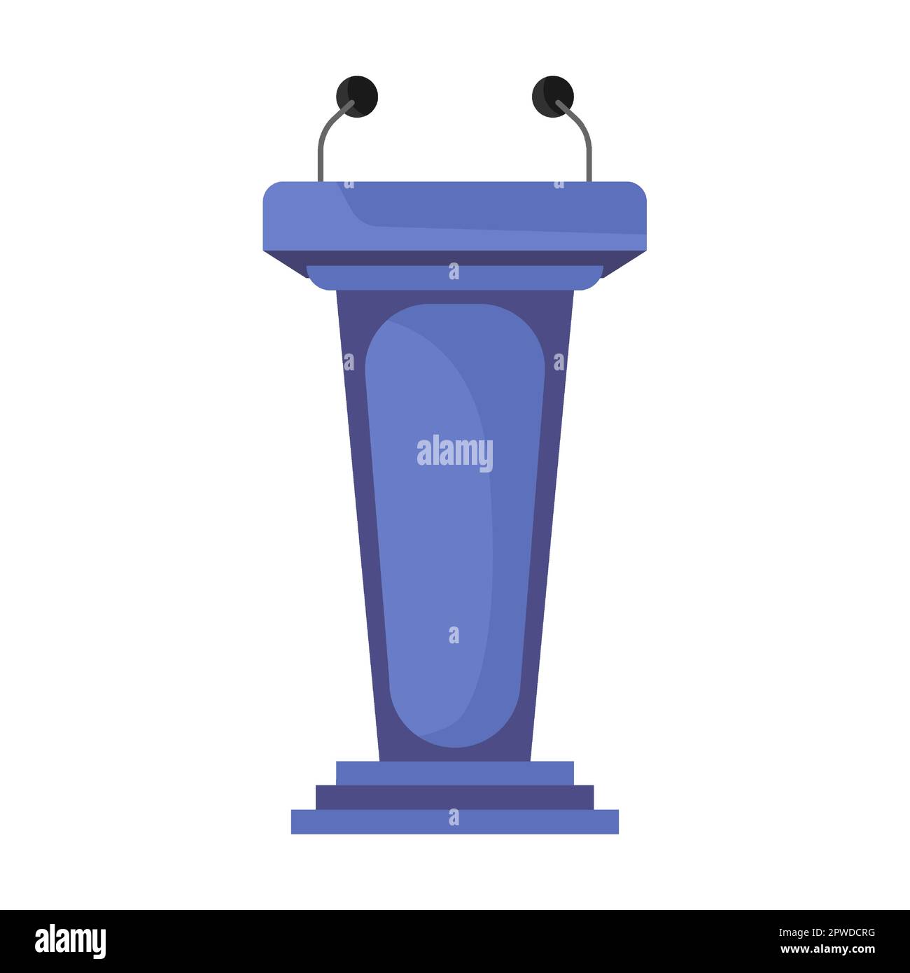 high blue debate rostrum and platform with double microphone, cartoon ...
