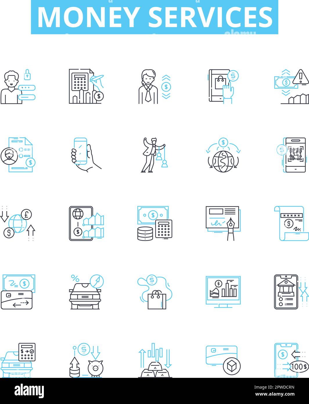 Money services vector line icons set. Money, services, banking, finance ...