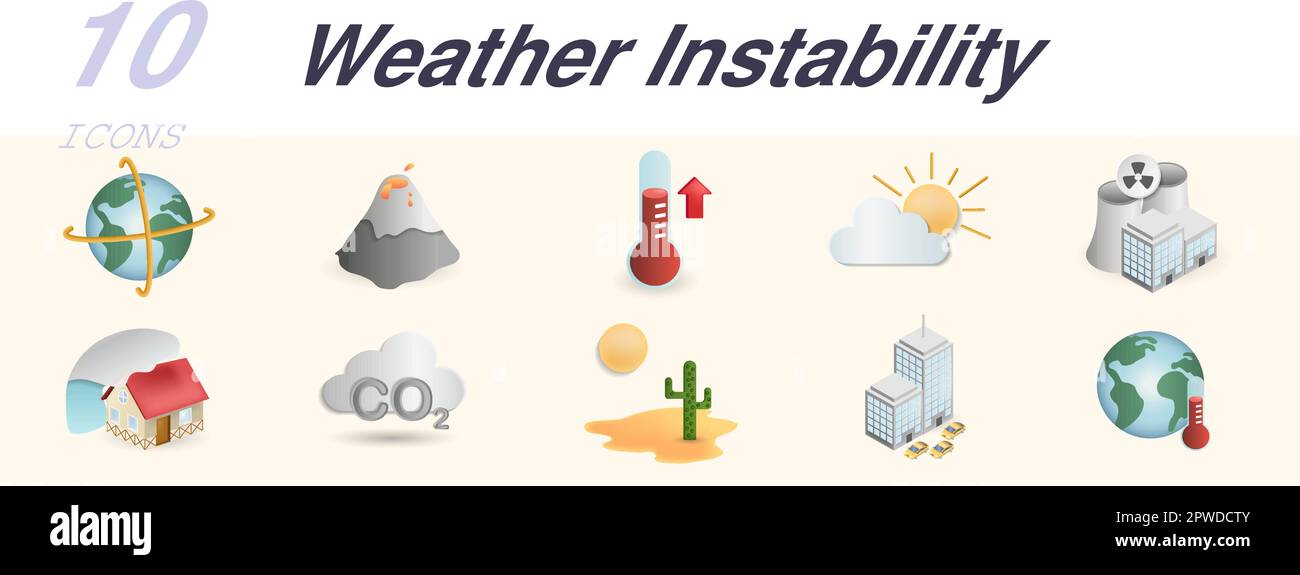 Weather instability set. Creative icons: changes orbit, vulcanism ...