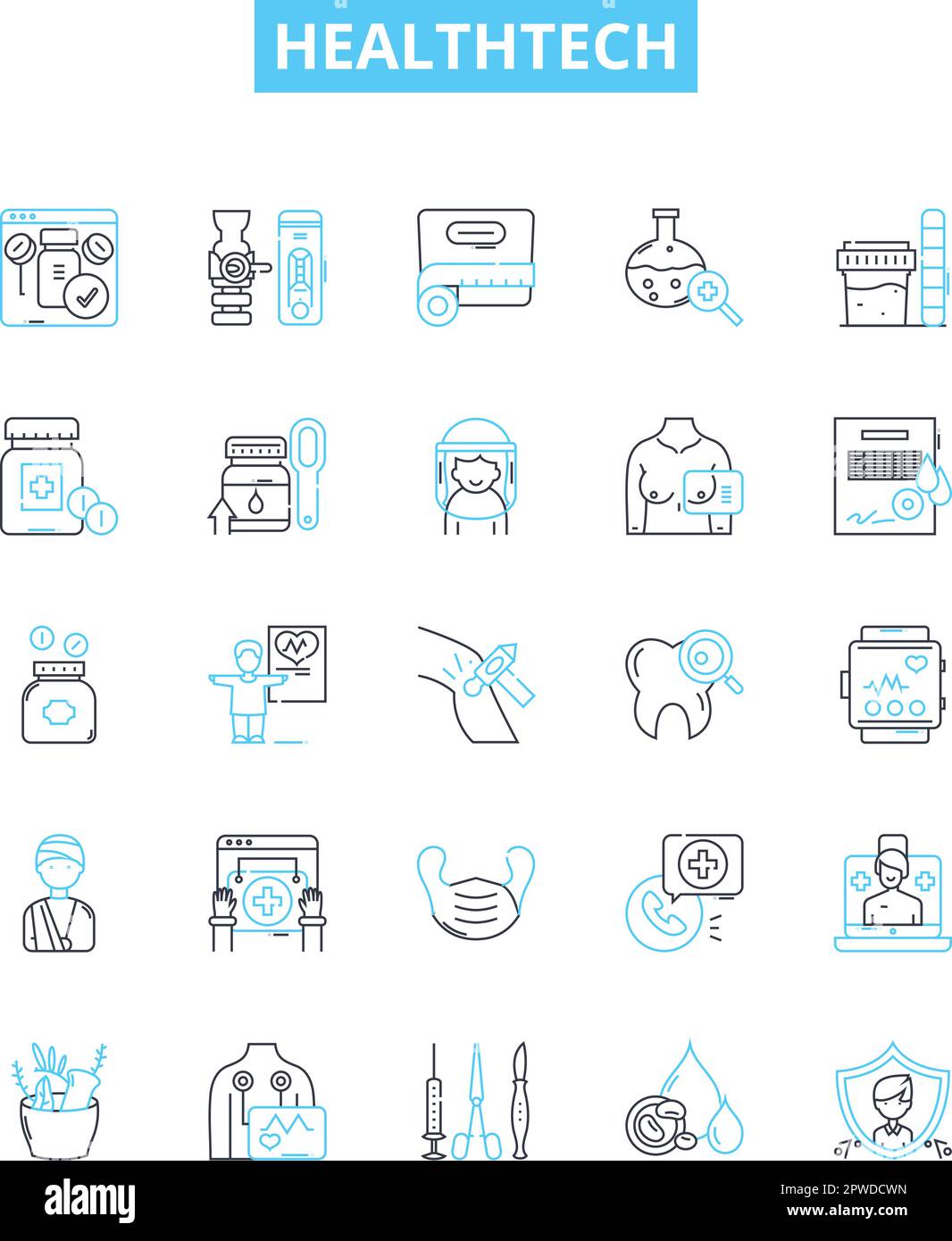 HealthTech vector line icons set. HealthTech, MedicalTech, CareTech ...