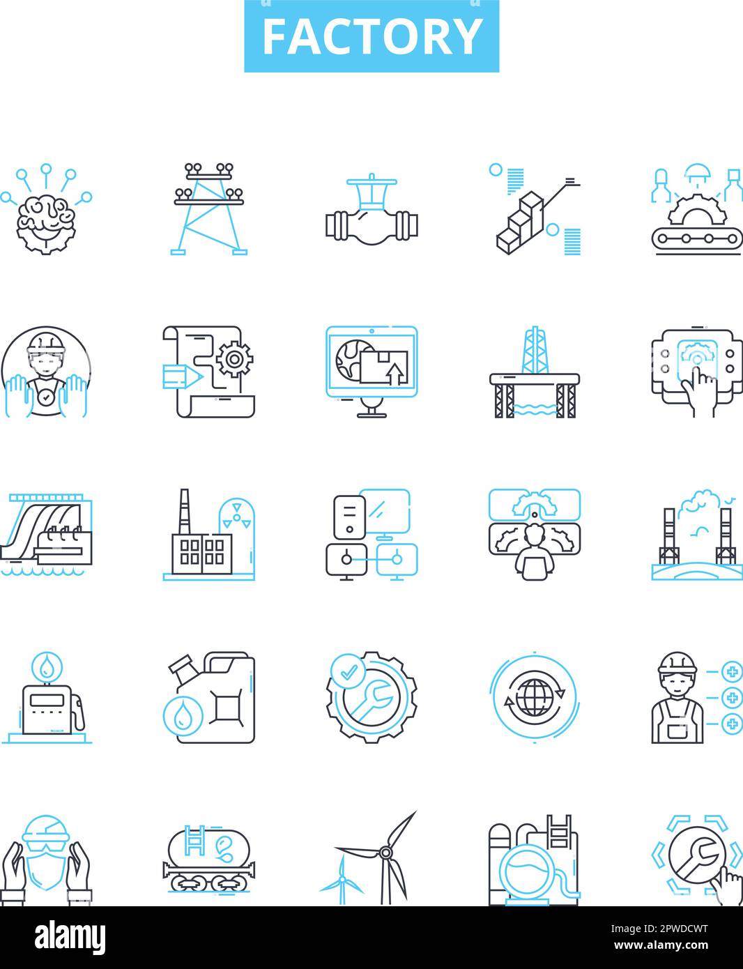 Factory Vector Line Icons Set Factory Manufacturing Plant Production Mill Workshop