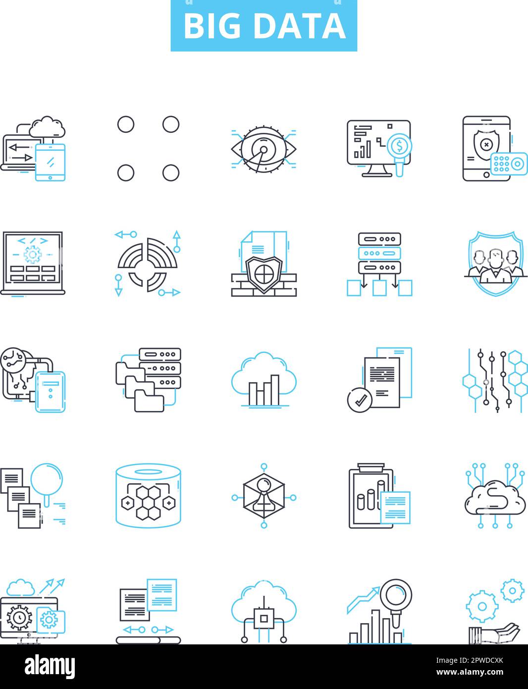 Big Data Vector Line Icons Set Hadoop Analytics Mining Machine Learning Storage