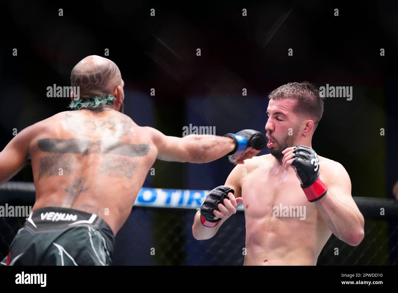 LAS VEGAS, NV - April 29: (L-R) Charles Johnson punches Cody Durden ...