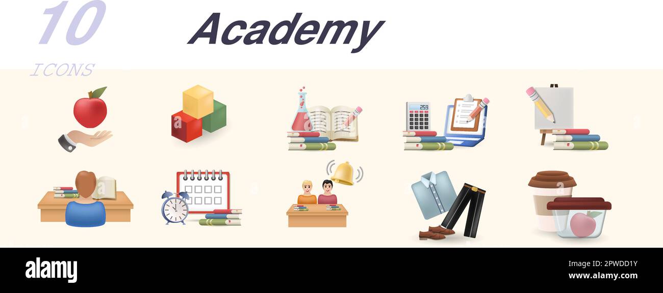 Academy set. Creative icons: newtons apple, logic games, chemistry ...