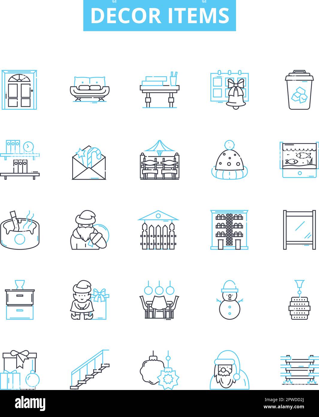 Decor items vector line icons set. Furnishings, Rugs, Lighting ...