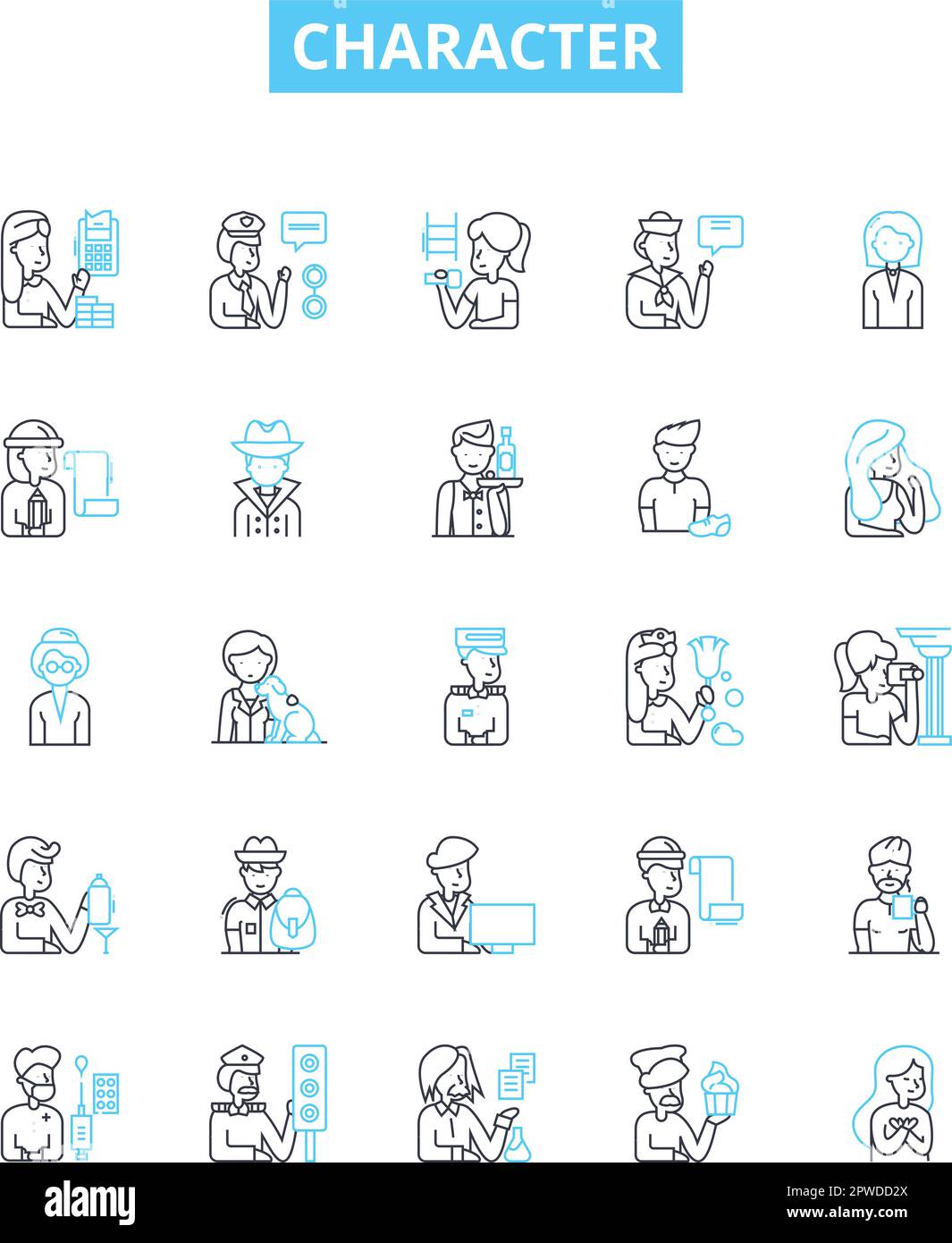 Character vector line icons set. Personality, behaviour, trait ...