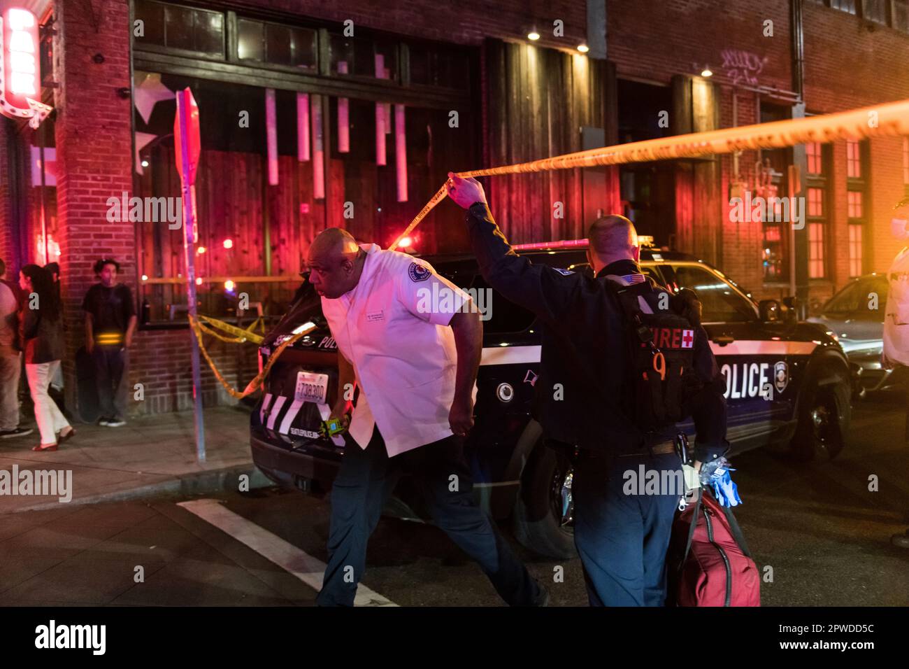 Seattle, USA. 29 Apr, 2023. Just before 10:30pm Police received a 911 ...