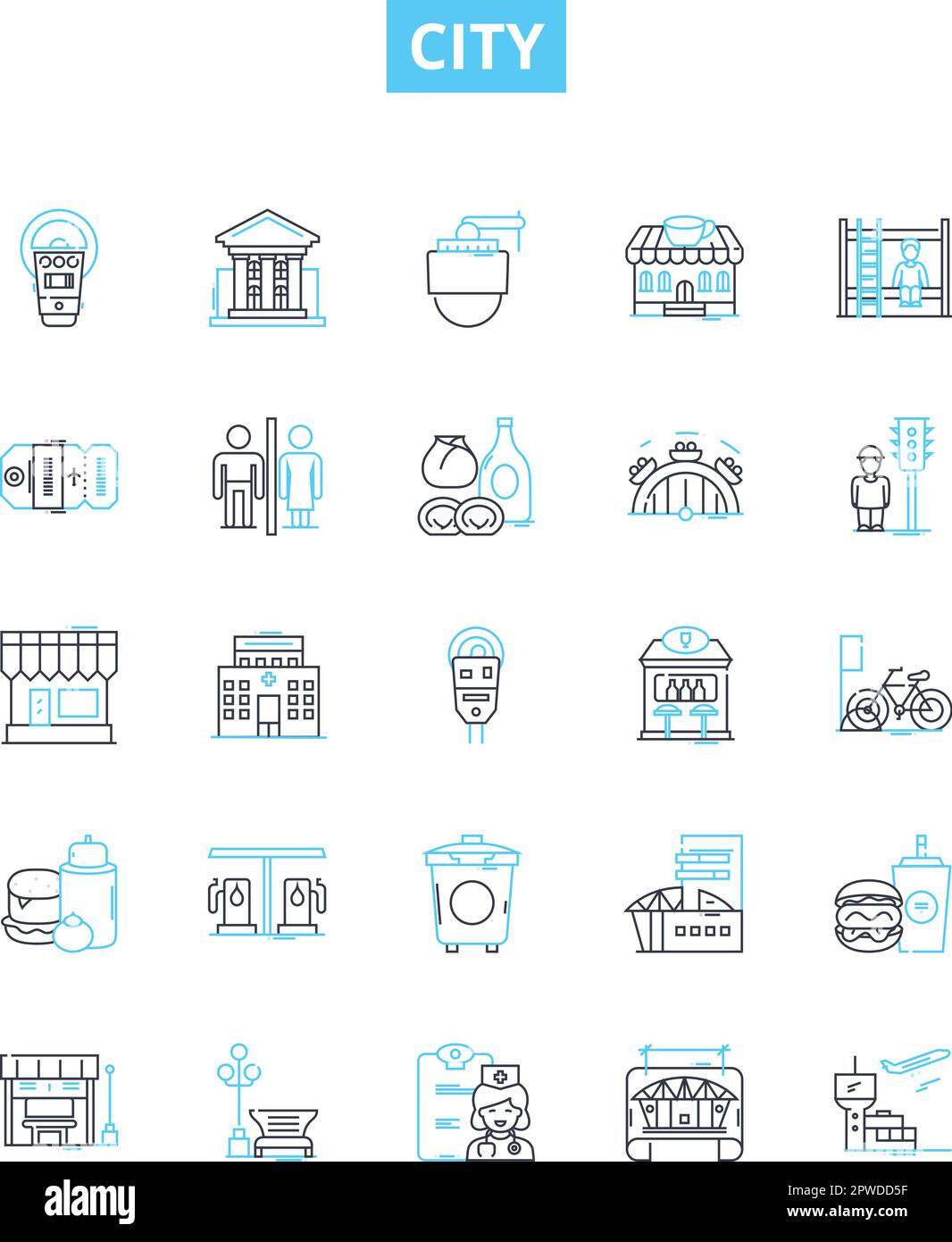 City vector line icons set. Town, Municipality, Metropolis, Urban ...
