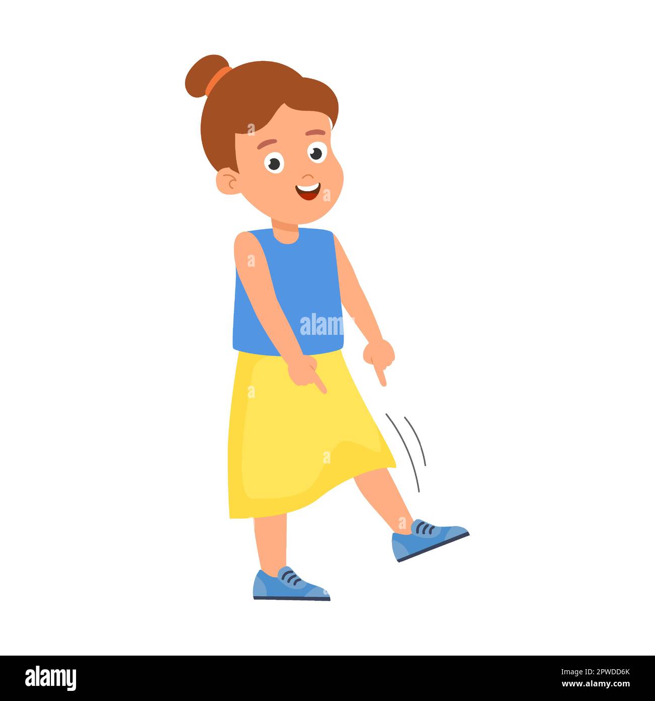 Kids touching and pointing on foot with hand. Vector illustration of ...