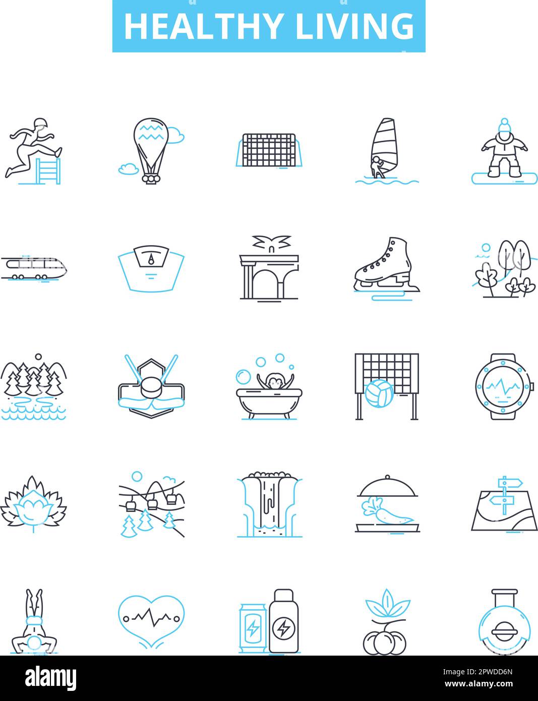 Healthy living vector line icons set. Nutrition, Exercise, Hydration ...