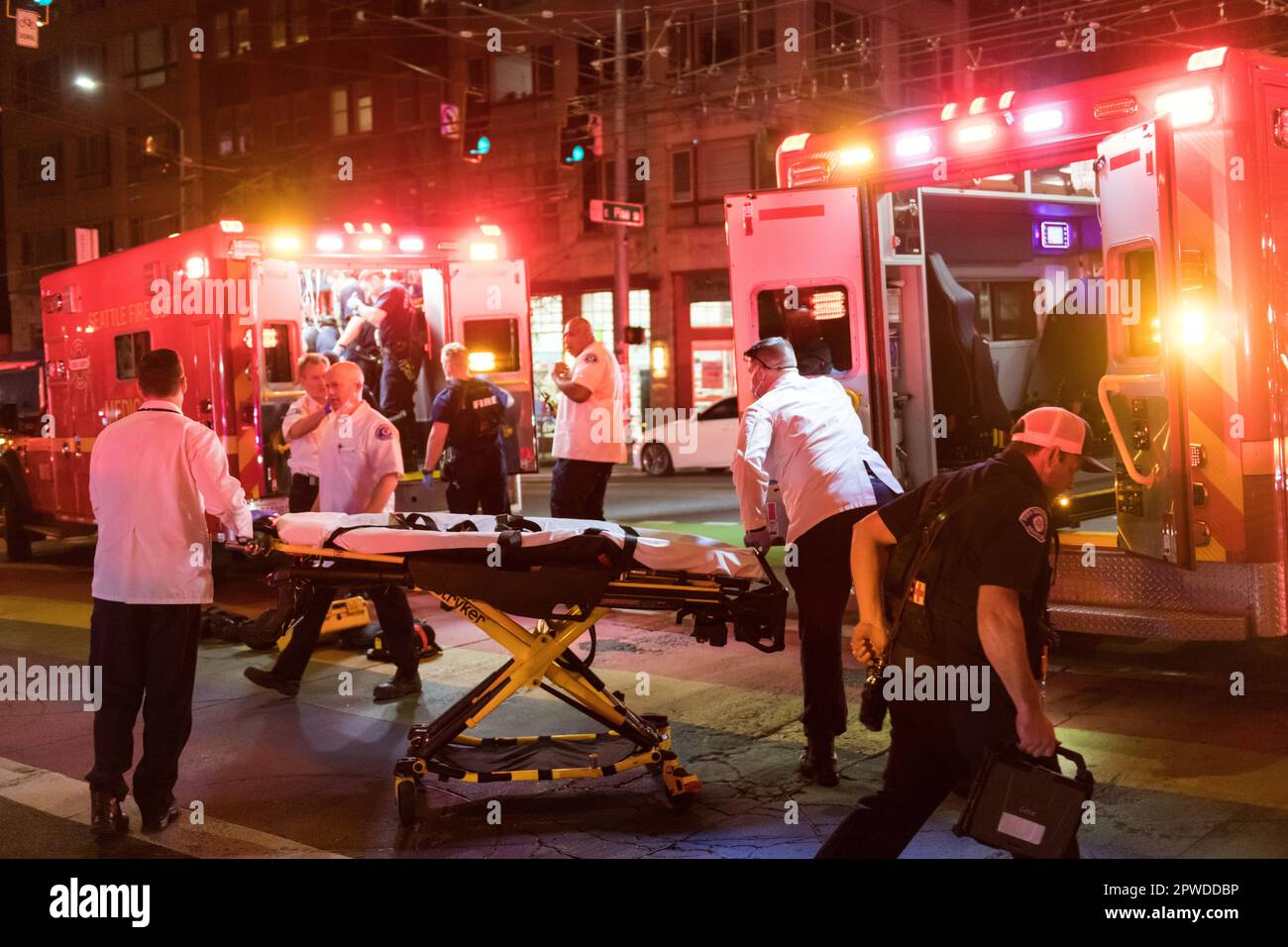 Seattle, USA. 29 Apr, 2023. Just before 10:30pm Police received a 911 ...