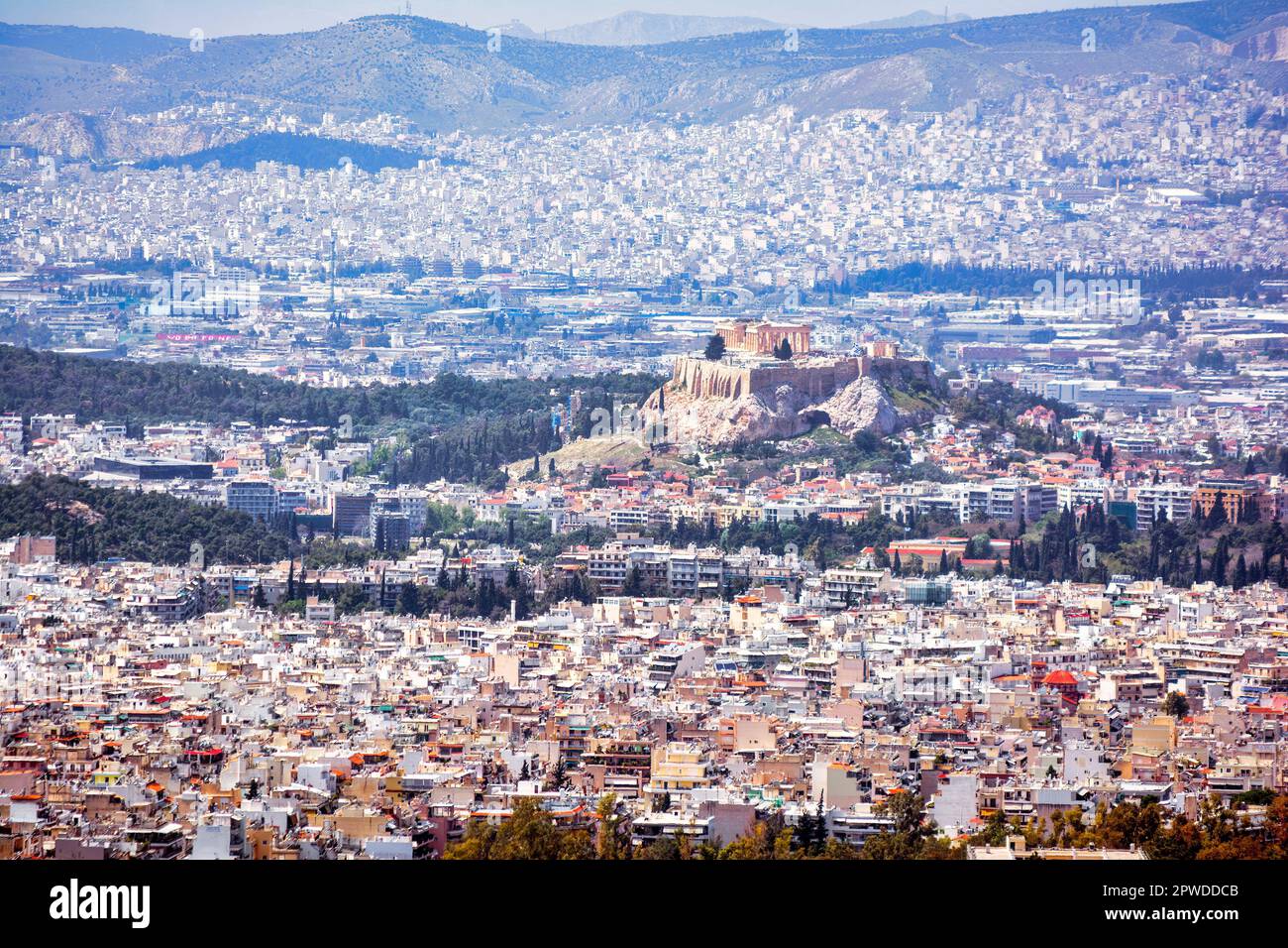 The Acropolis of Athens. Amazing view from Hymettus mountain. Attica ...
