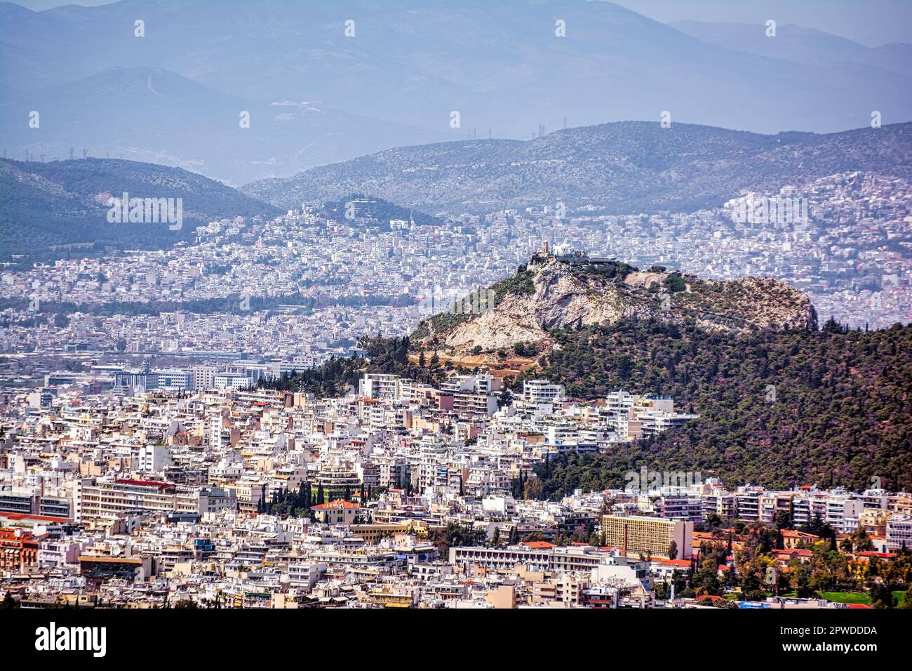 Panorama of Athens, view of Lycabettus Mount from Hymettus Mountain ...