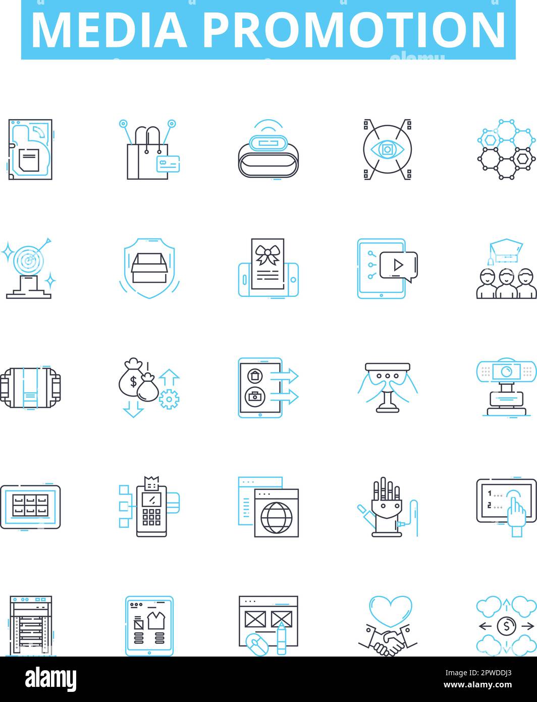 Media promotion vector line icons set. Media, Promotion, Advertising ...