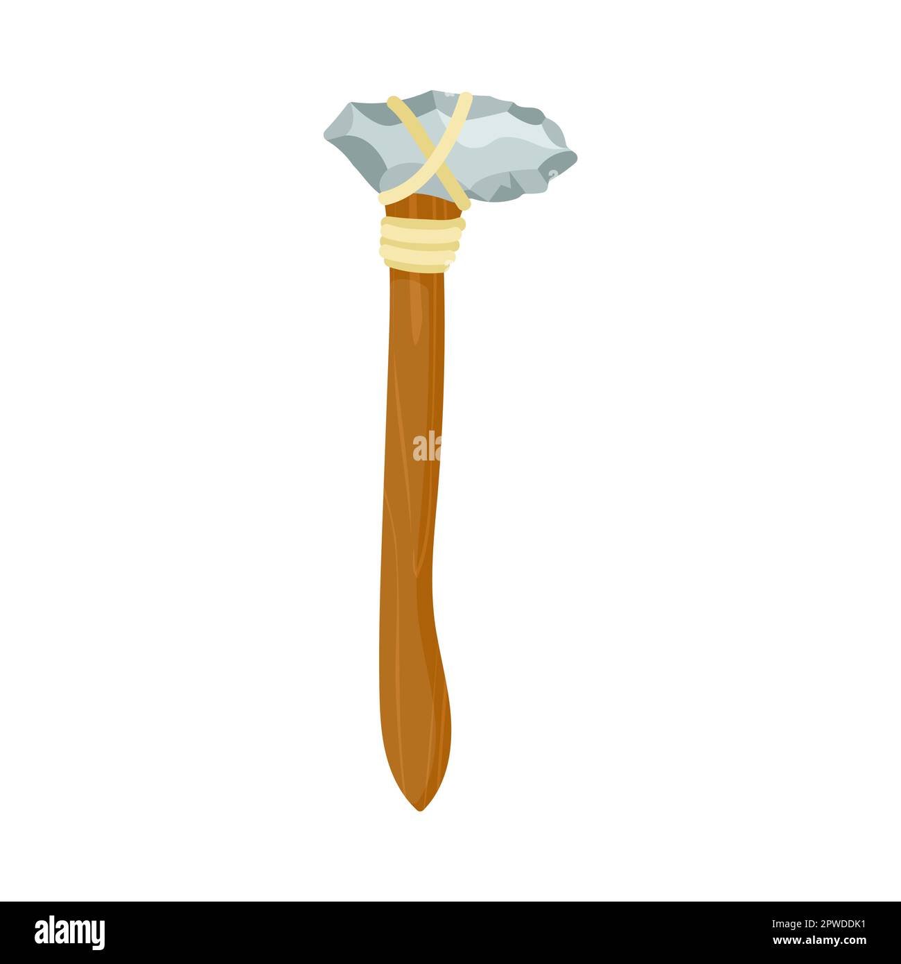 Ancient axe from wood and stone connected with rope vector illustration ...