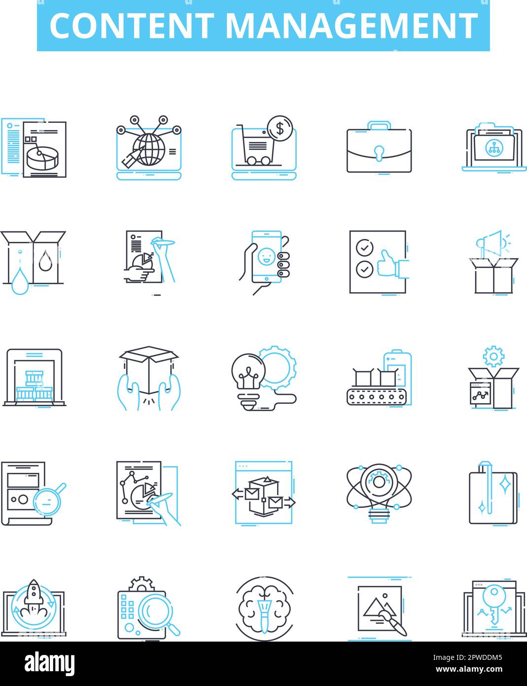 Content Management Vector Line Icons Set Content Management System