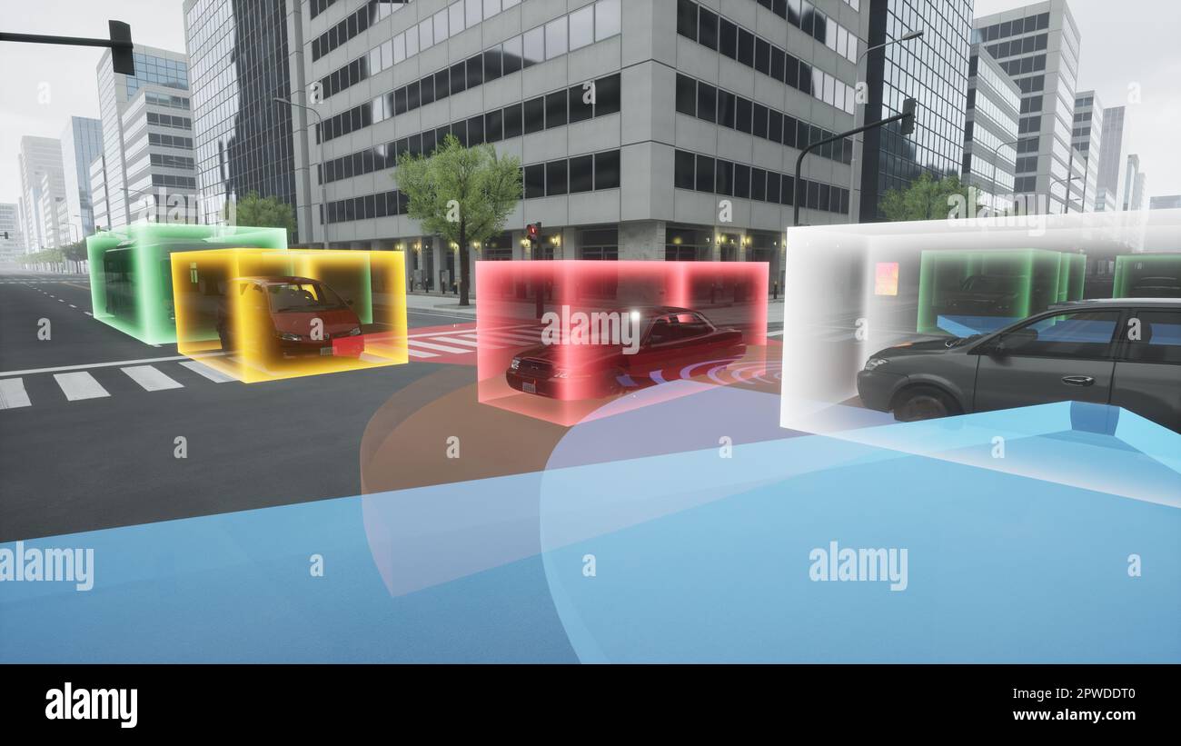 Autonomous car self driving on city street, Smart vehicle technology ...