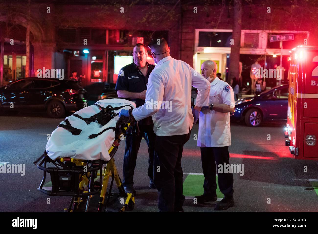 Seattle, USA. 29 Apr, 2023. Just before 10:30pm Police received a 911 ...