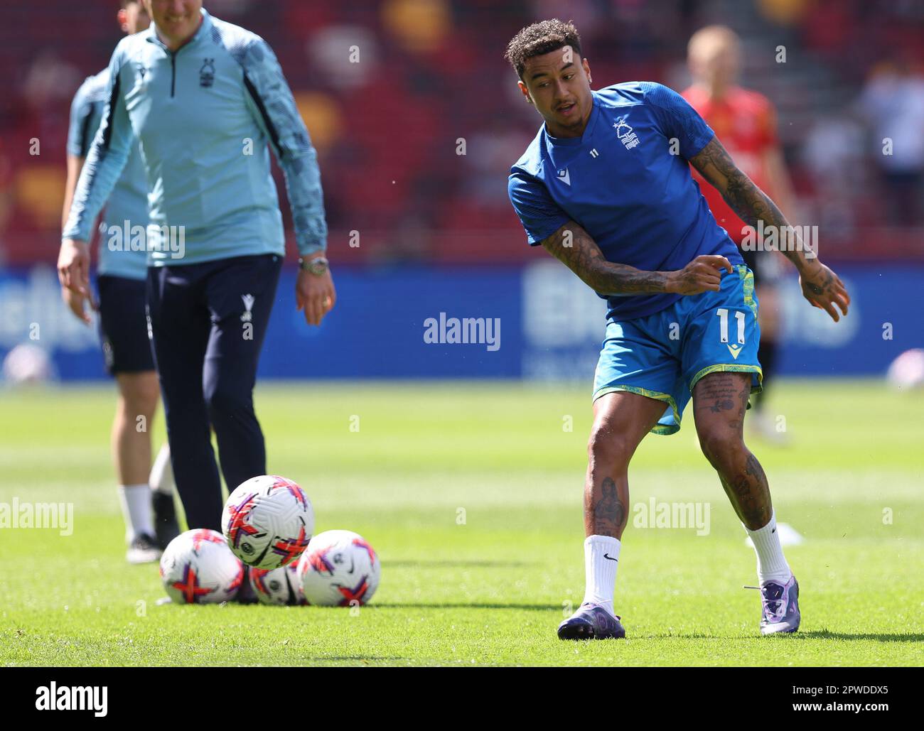 London, UK. 29th Apr, 2023. Jesse Lingard of Nottingham Forest warms up ...
