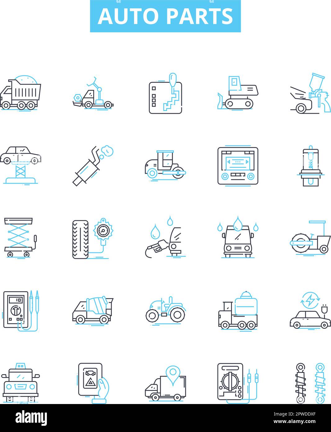 Auto parts vector line icons set. Car, Auto, Parts, Tires, Battery ...