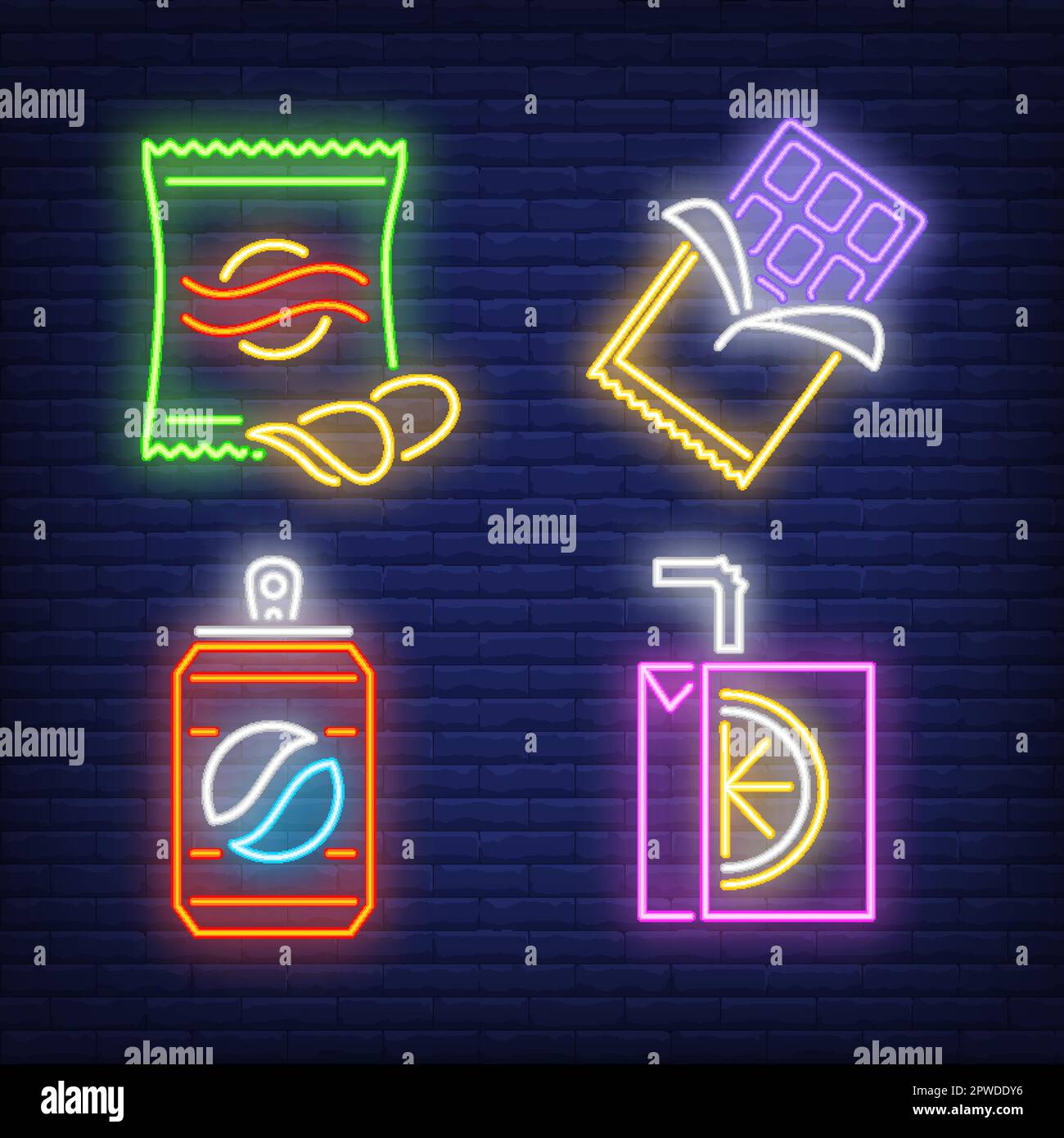 Snacks and drinks for vendor machine neon signs set Stock Vector Image ...