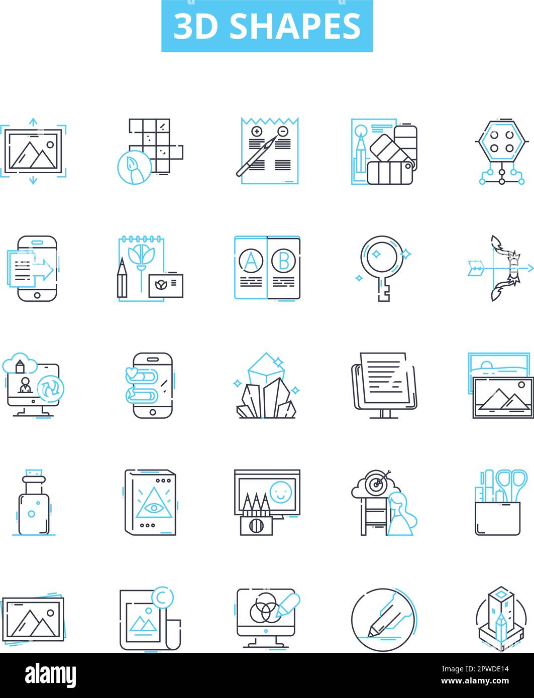3d Shapes Vector Line Icons Set Polyhedron Cube Pyramid Cuboid