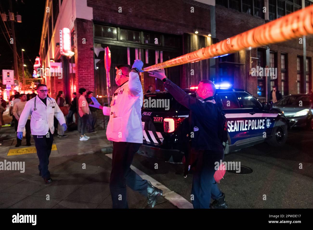 Seattle, USA. 29 Apr, 2023. Just before 10:30pm Police received a 911 ...