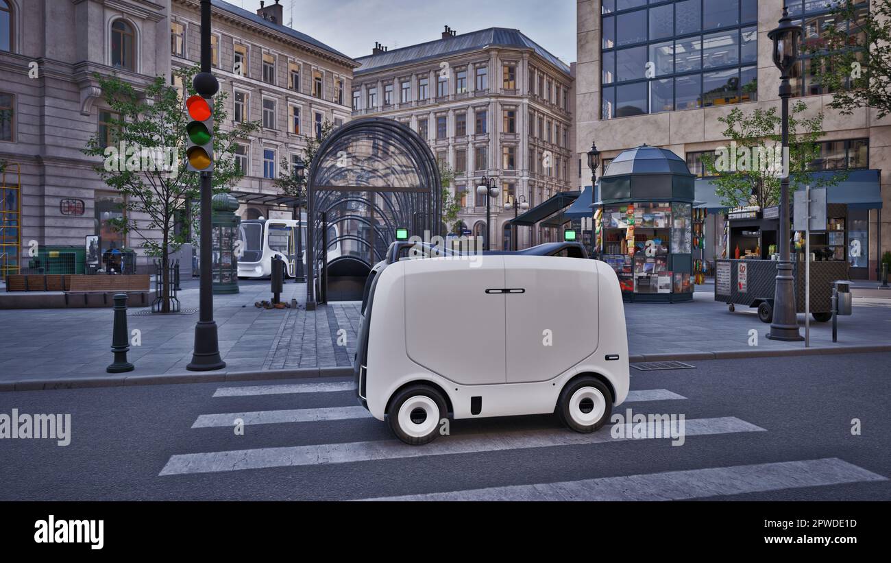 Autonomous delivery robot driverless on street, Smart vehicle ...