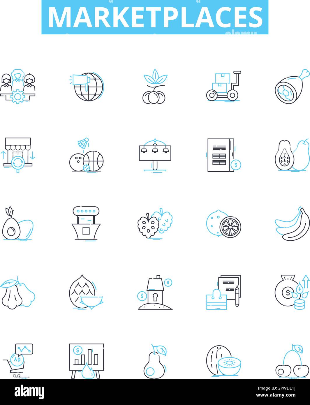 Marketplaces vector line icons set. Marketplaces, ecommerce, trading ...