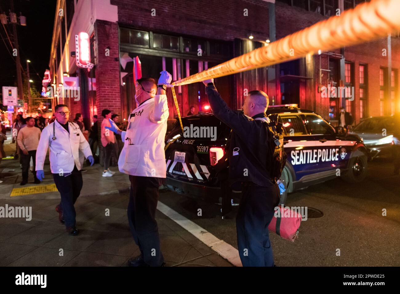 Seattle, USA. 29 Apr, 2023. Just before 10:30pm Police received a 911 ...