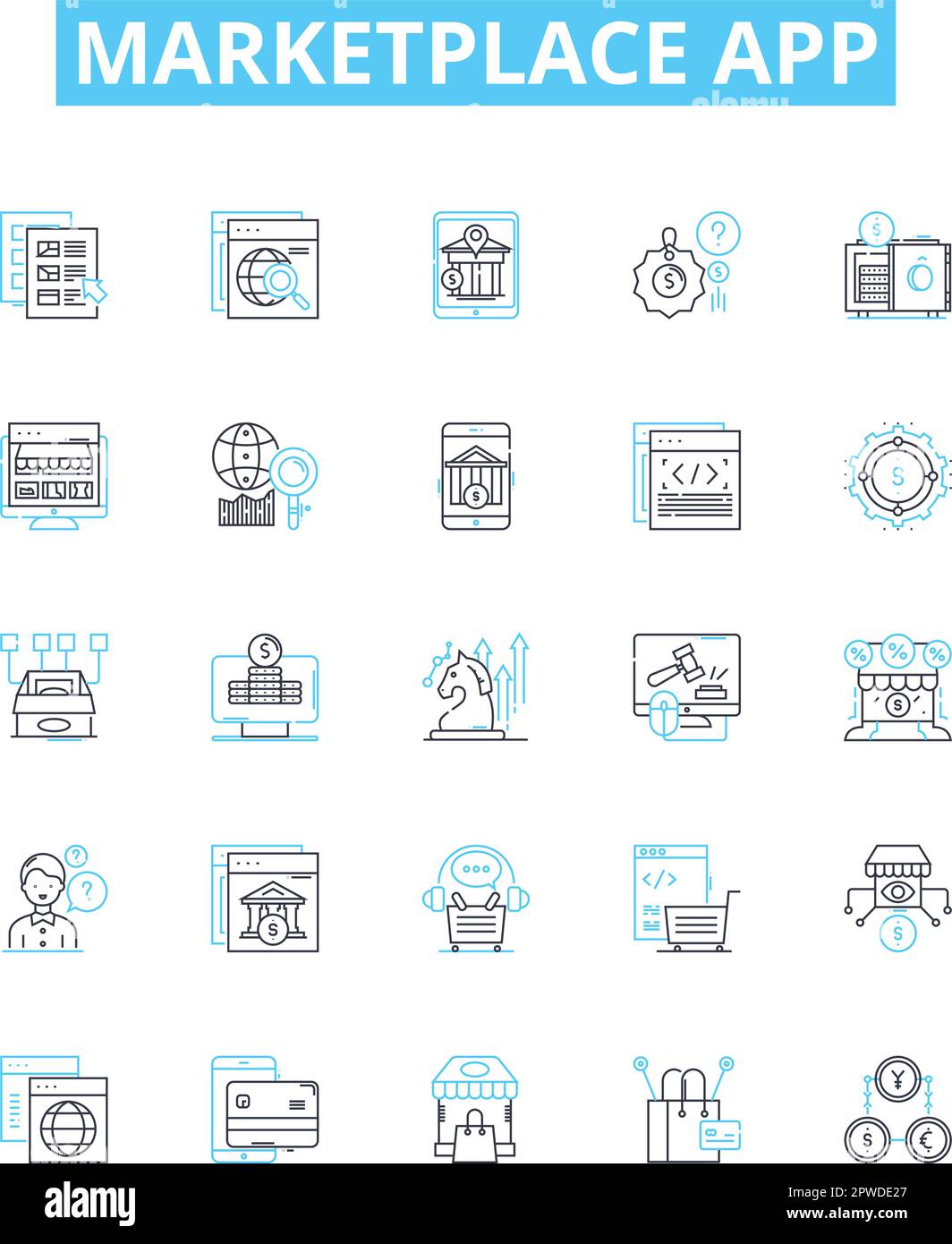 Marketplace app vector line icons set. Marketplace, App, Shopping ...